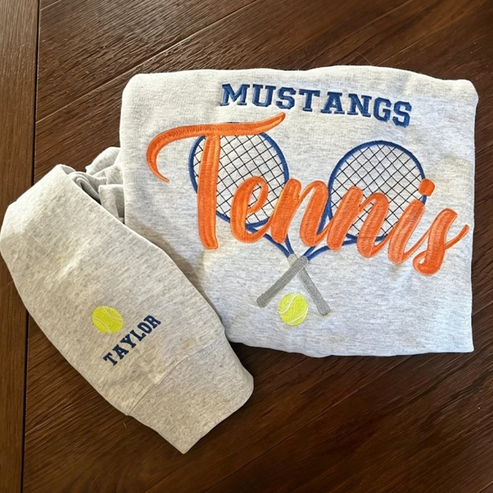 Embroidery Custom Text Sweatshirt with Custom Team Name and Tennis Ico ...